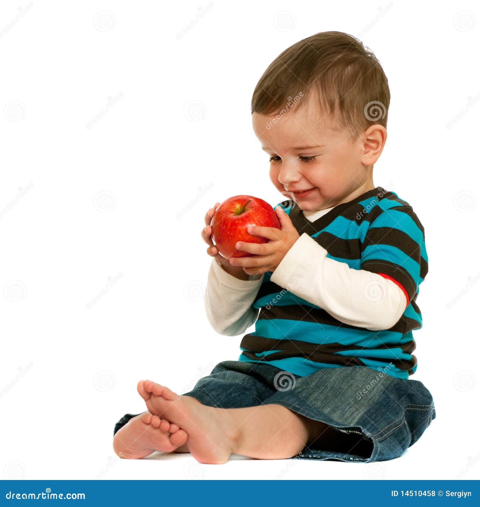 Laughing Toddler Holds a Red Apple Stock Photo - Image of health, hold ...