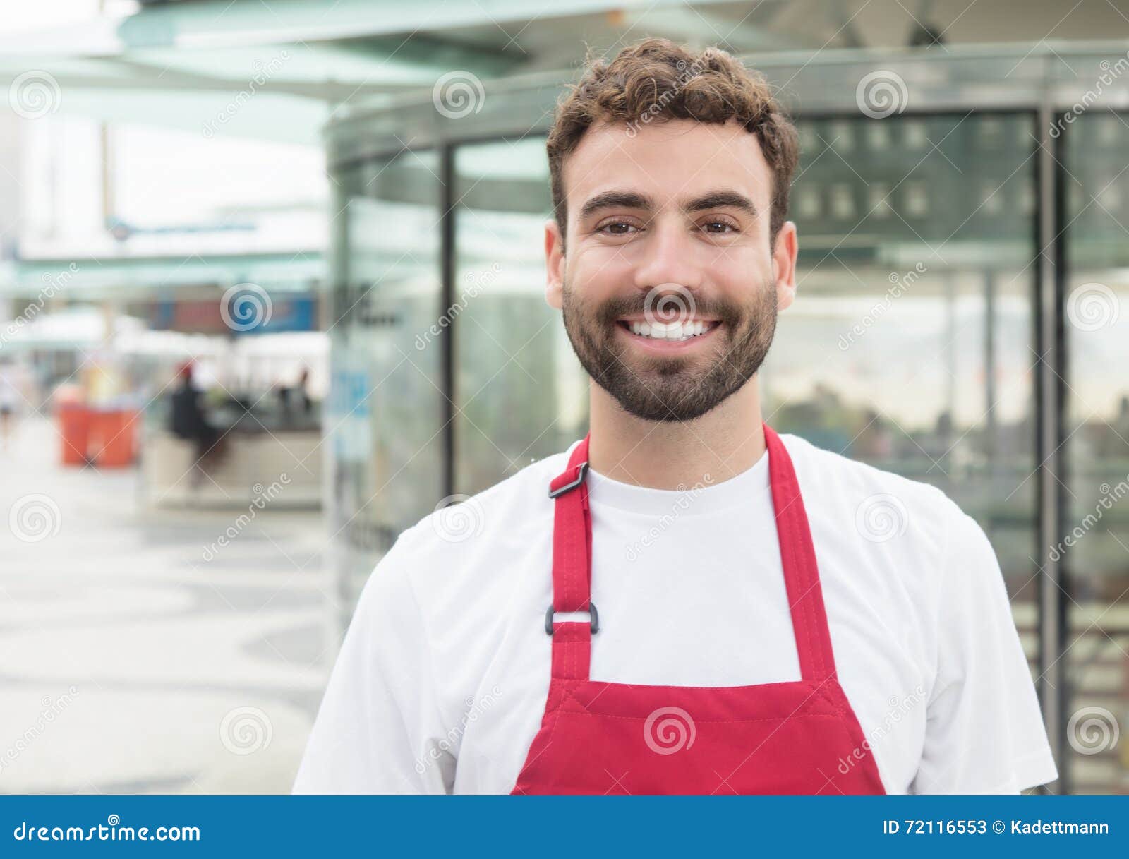 Laughing Waiter with Beard in Front of a Restaurant Stock Image - Image ...