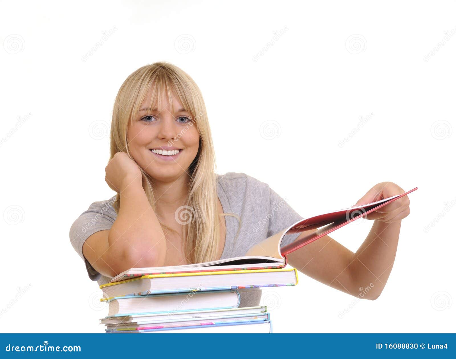 Laughing woman with books stock photo. Image of learn - 16088830