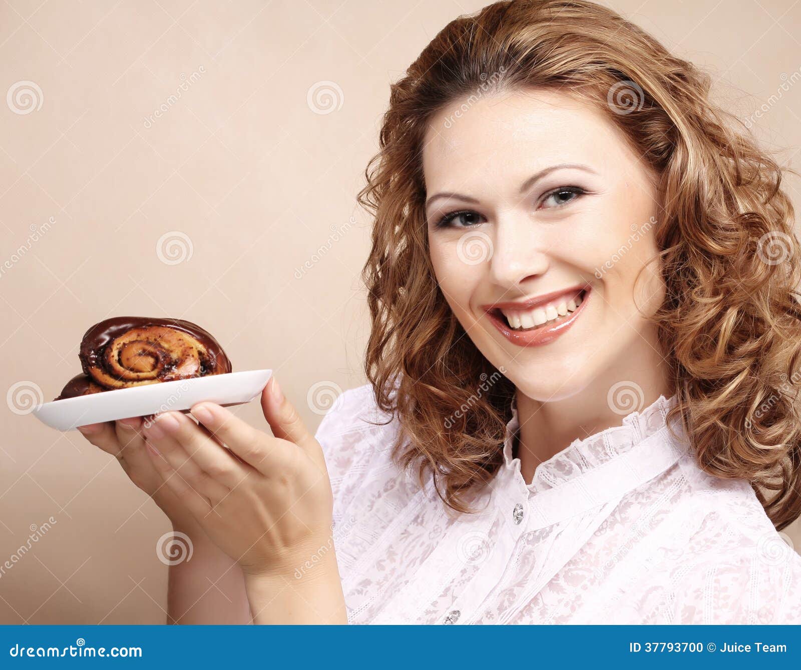 Laughing woman with cake stock photo. Image of happiness - 37793700