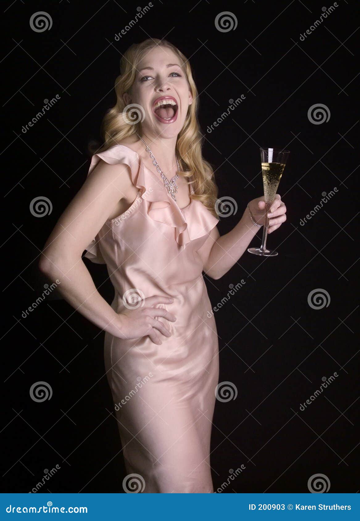 Laughing Woman with Champagne Glass Stock Image - Image of blond ...
