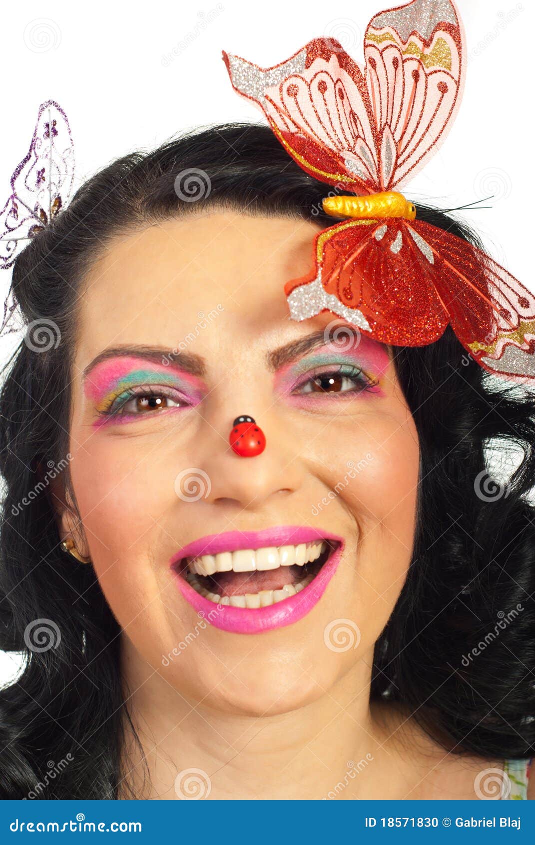 Laughing Woman with Ladybug on Her Nose Stock Photo - Image of makeup ...
