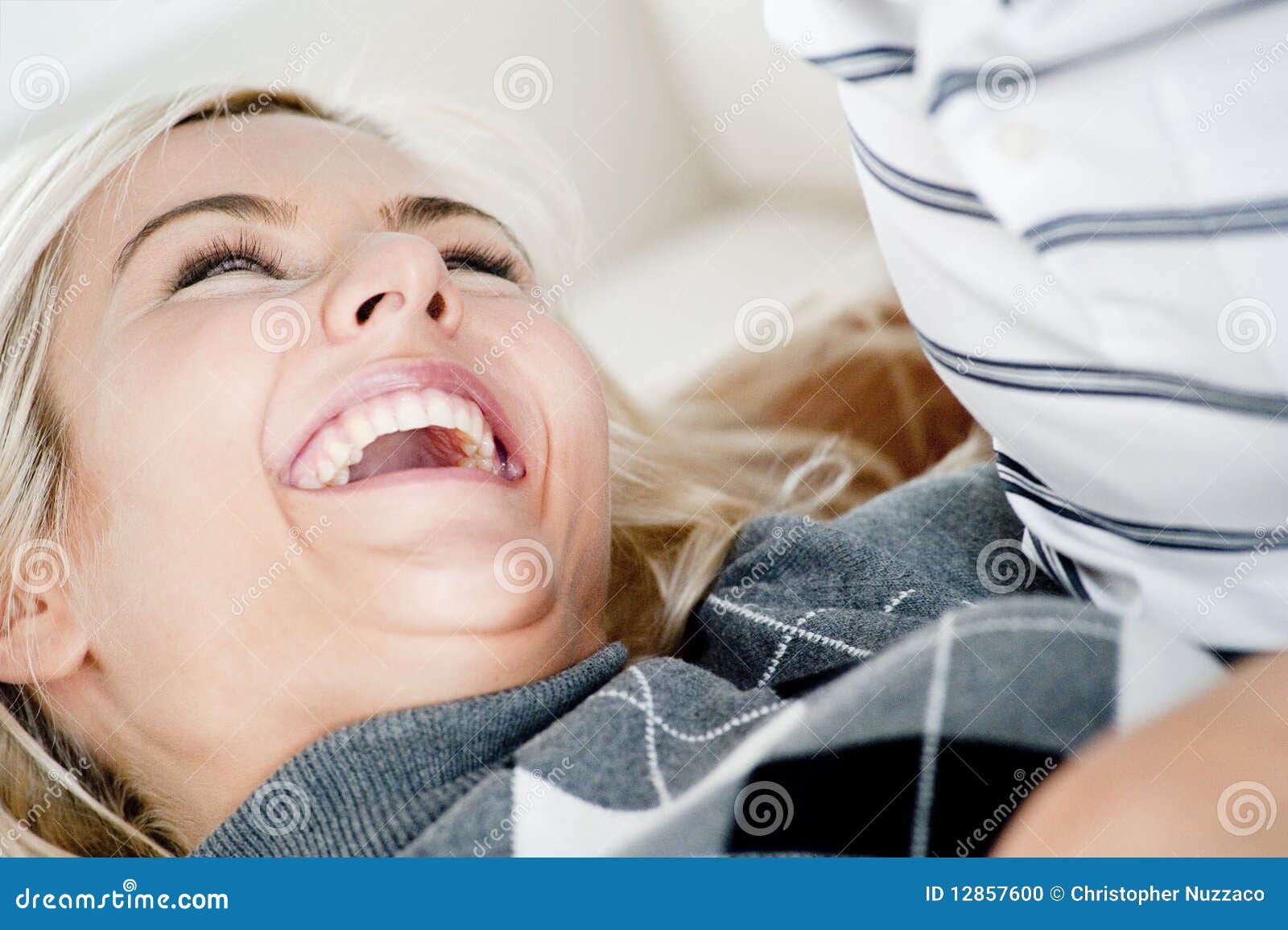 Laughing Woman by Man S Chest Stock Photo - Image of hair, cropped ...