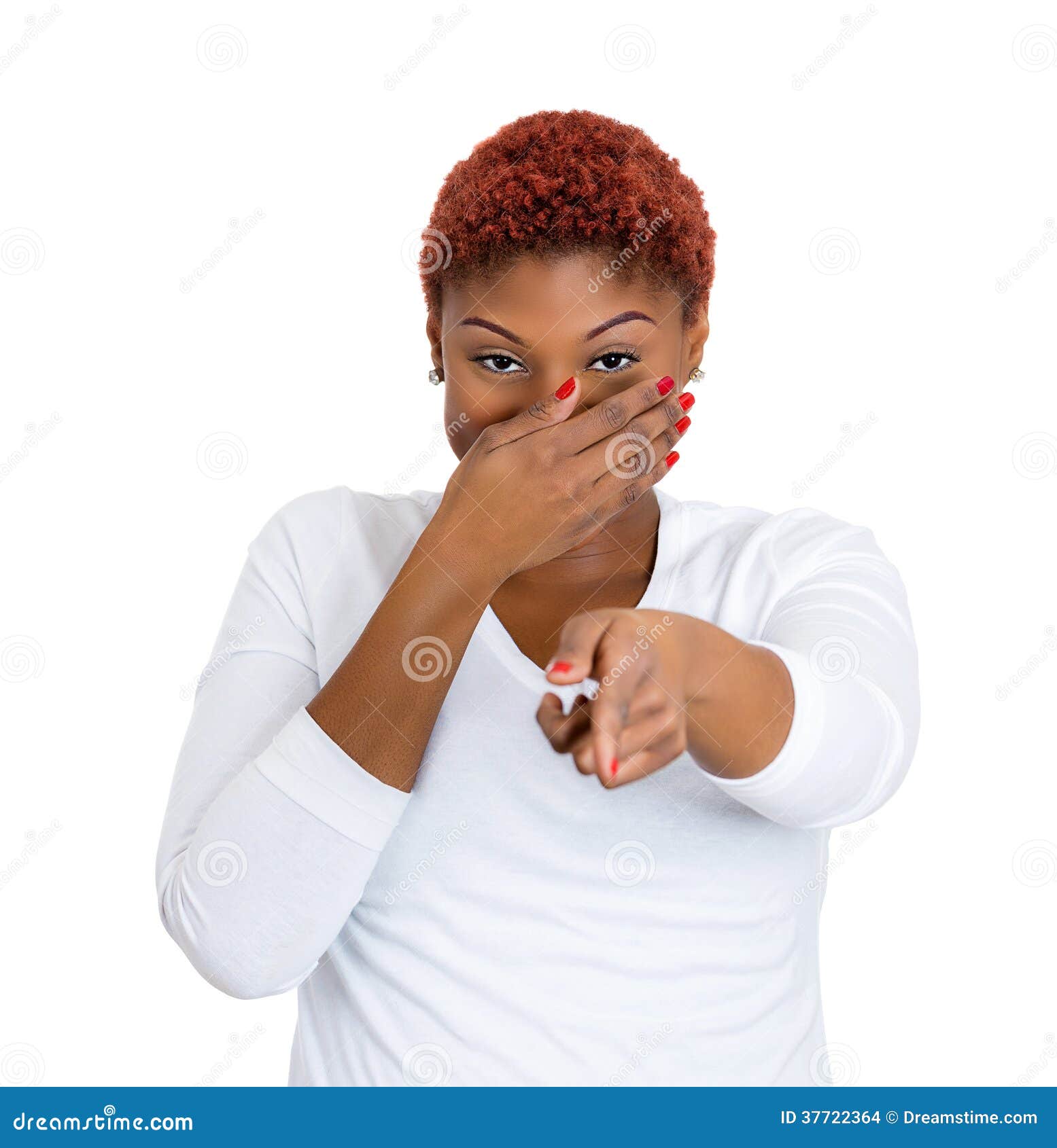 Laughing woman pointing stock photo. Image of hand, female - 37722364