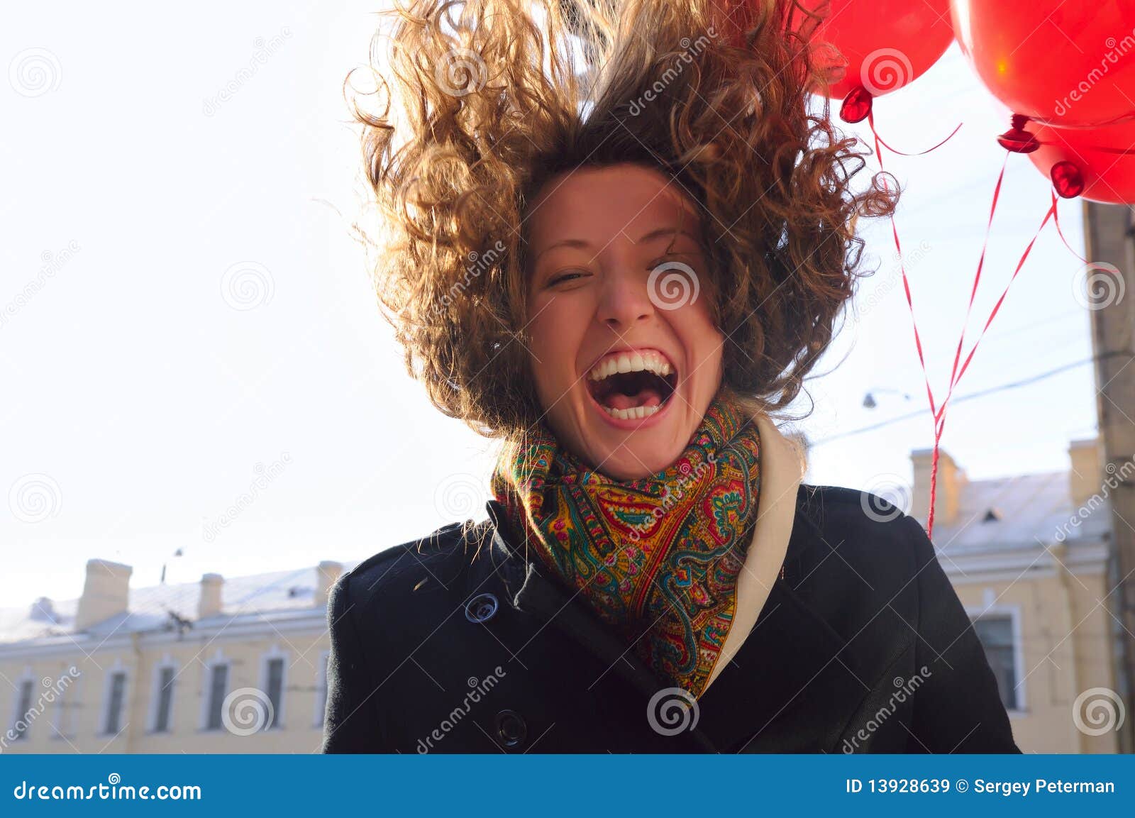 Laughing Woman with Red Balloons Stock Image - Image of natural, happy ...