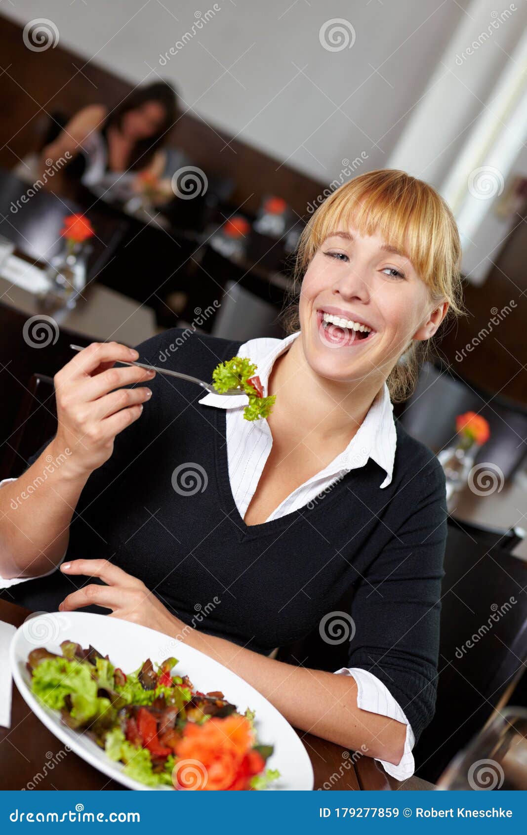 Laughing Woman with a Salad Stock Image - Image of hungry, vegetarian ...