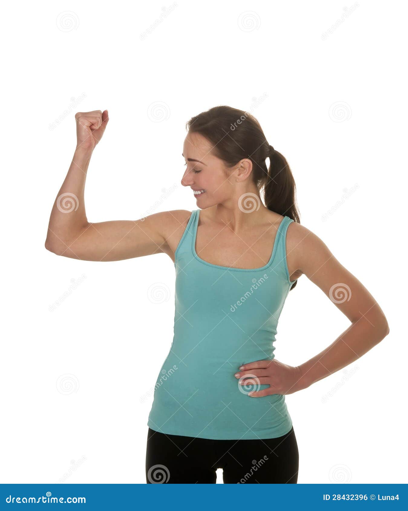 Laughing Woman Shows Muscles Stock Photo - Image of muscular, sport ...
