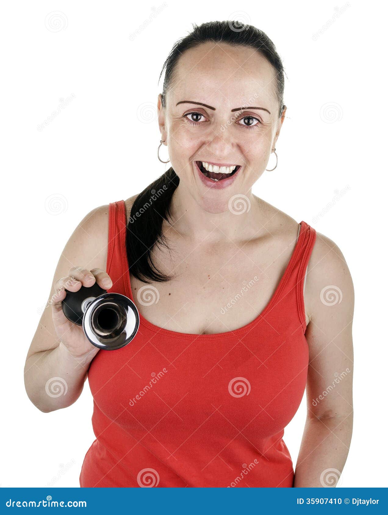 Laughing Woman Squeezing Horn Stock Photo - Image of joker, lady: 35907410