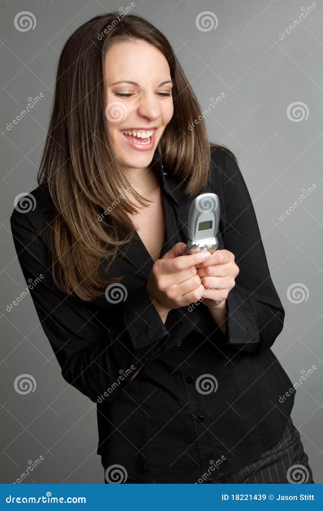 Laughing Woman Texting stock image. Image of joyful, businesswoman ...