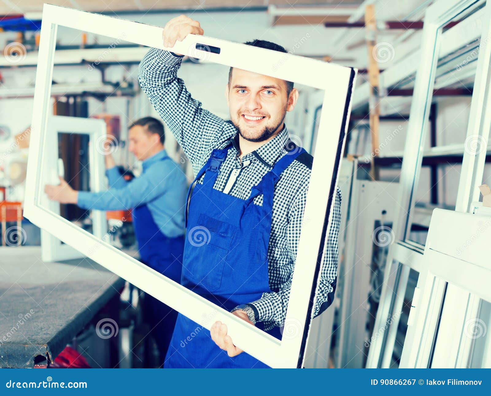 Laughing Workers with Different PVC Windows Stock Image - Image of ...
