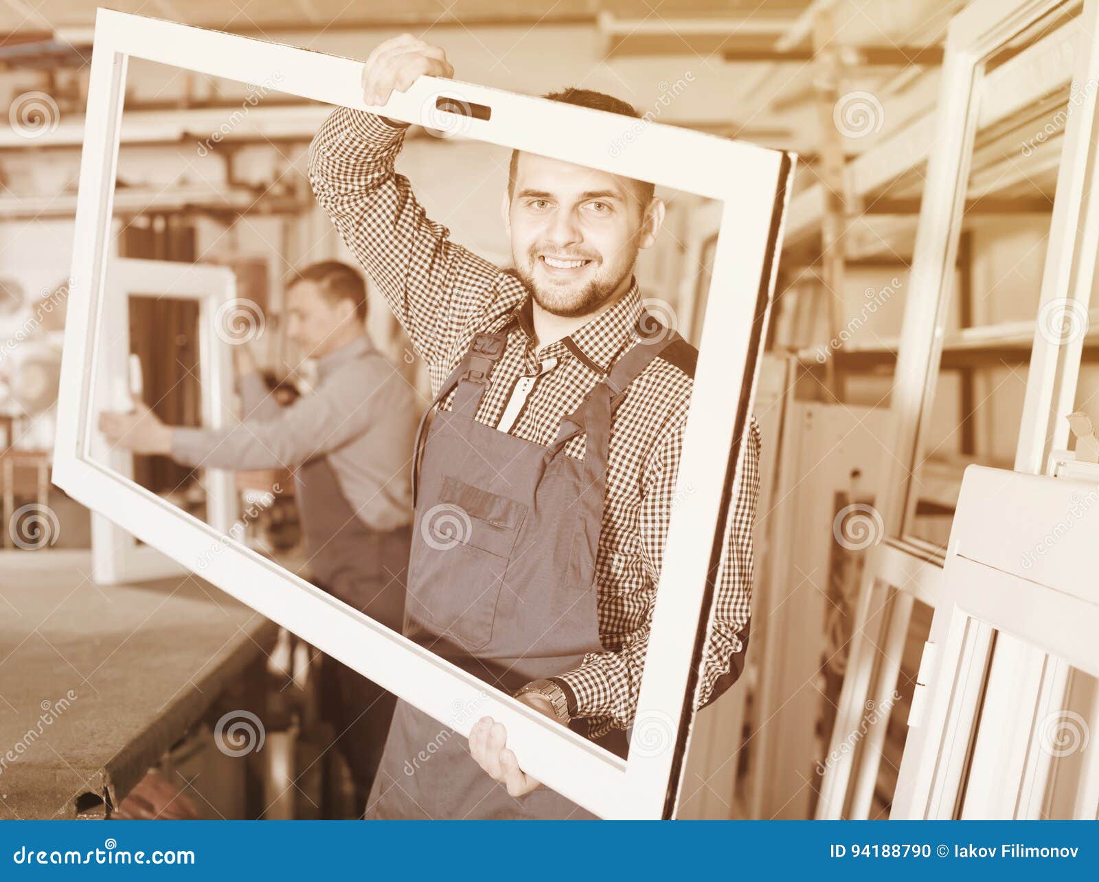 Laughing Workers with Different PVC Windows Stock Photo - Image of ...