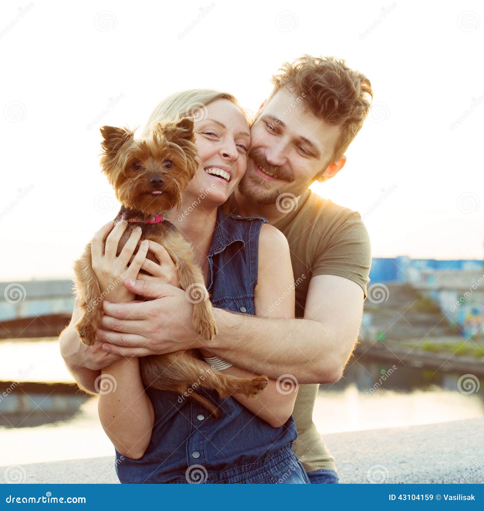 Laughing Young Couple with Small Dog Stock Image - Image of romantic ...