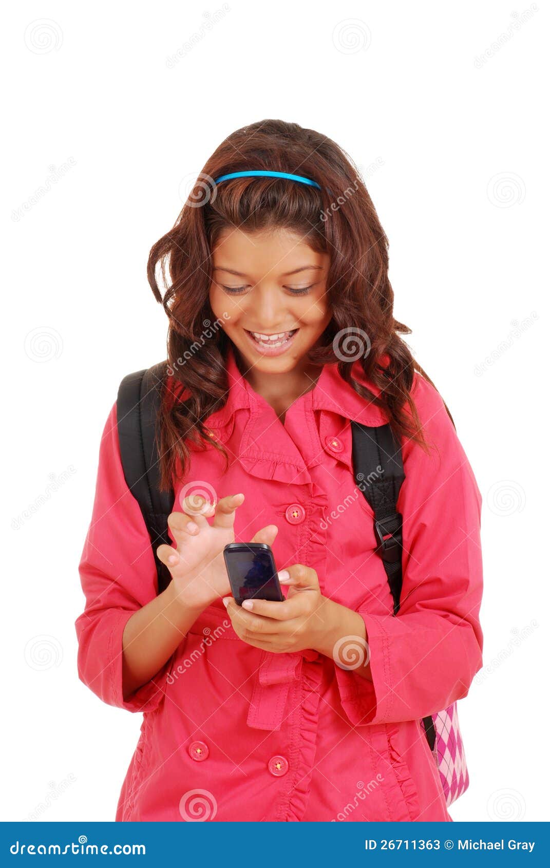 Laughing Young Girl with Cell Phone Stock Image - Image of school, cute ...