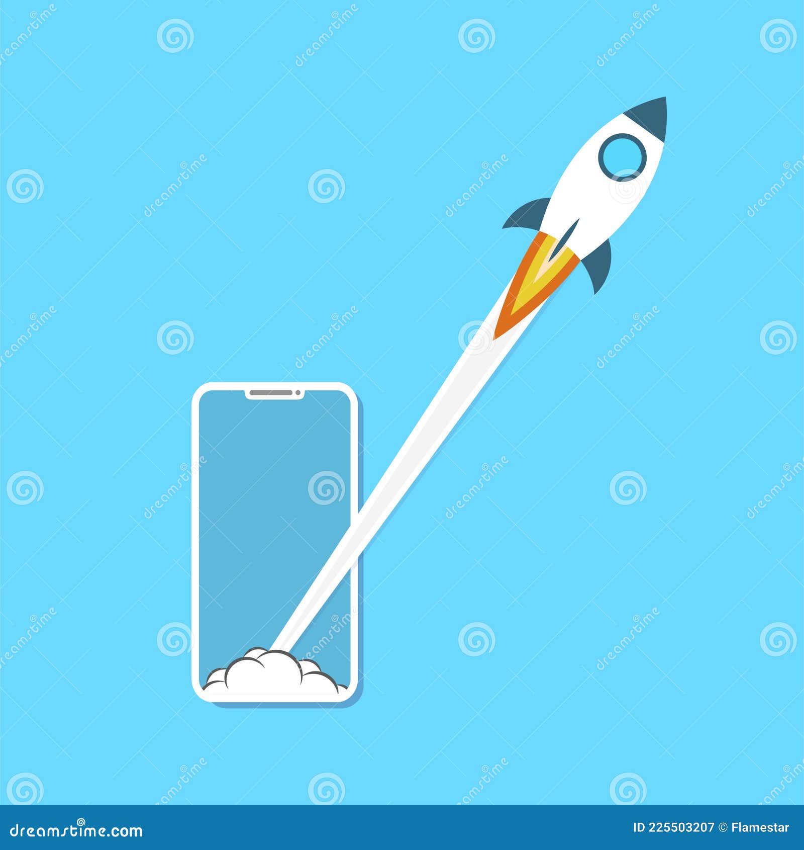 Launch App Concept on Smartphone on Blue. Stock Vector Stock Vector ...