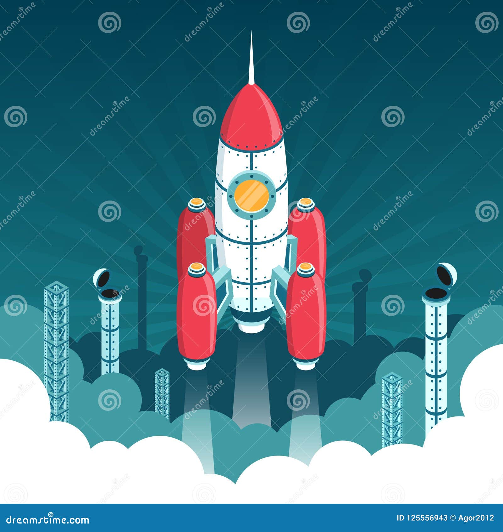 Launch of 3d Isometric Rocket into Space Stock Vector - Illustration of ...