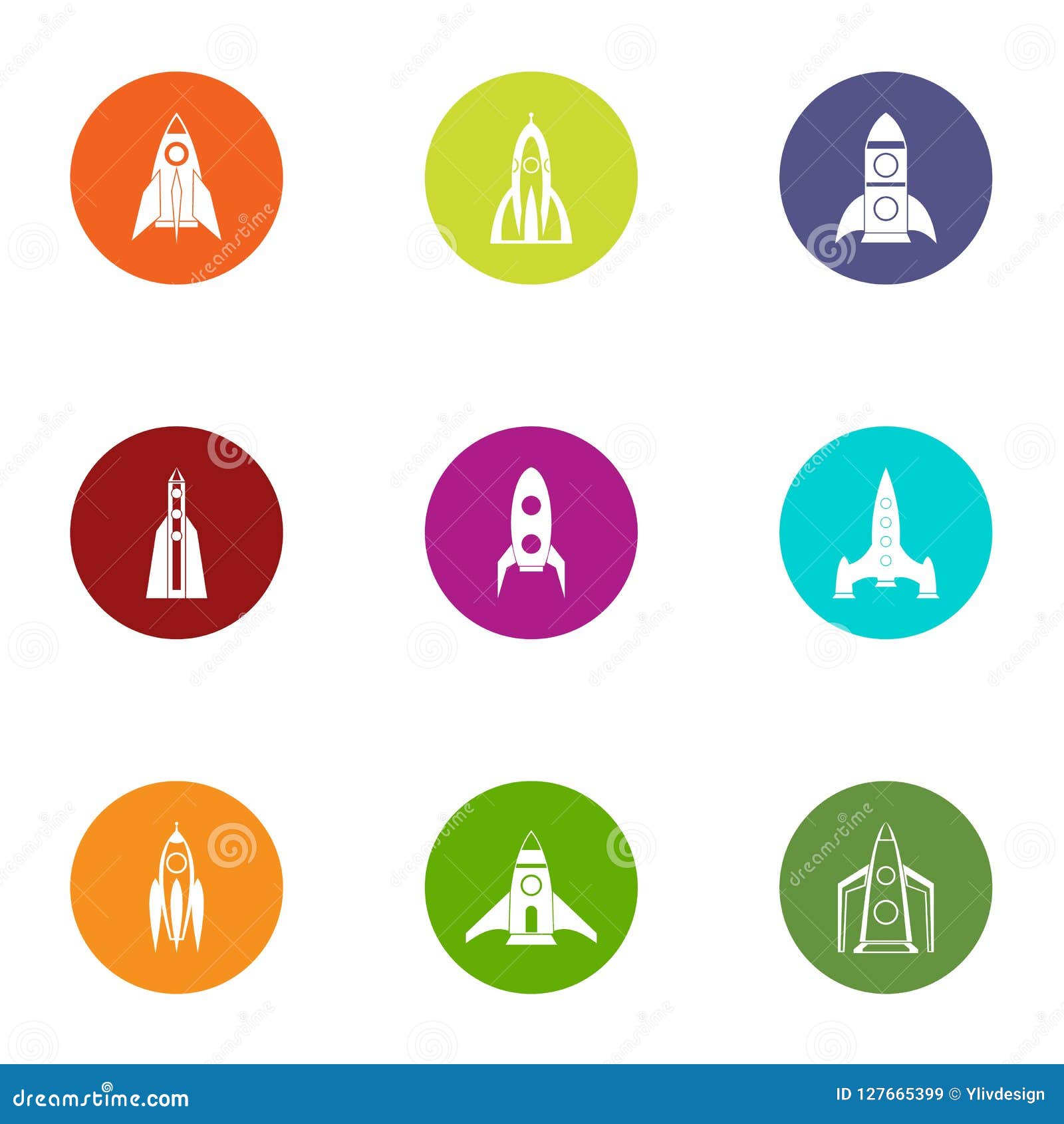 Launch Icons Set, Flat Style Stock Vector - Illustration of flat, dream ...