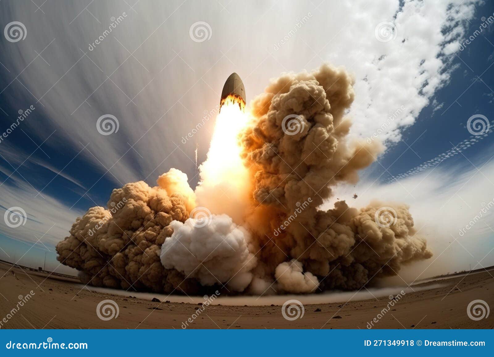 Launch of an Intercontinental Missile from the Ground, with a Large ...