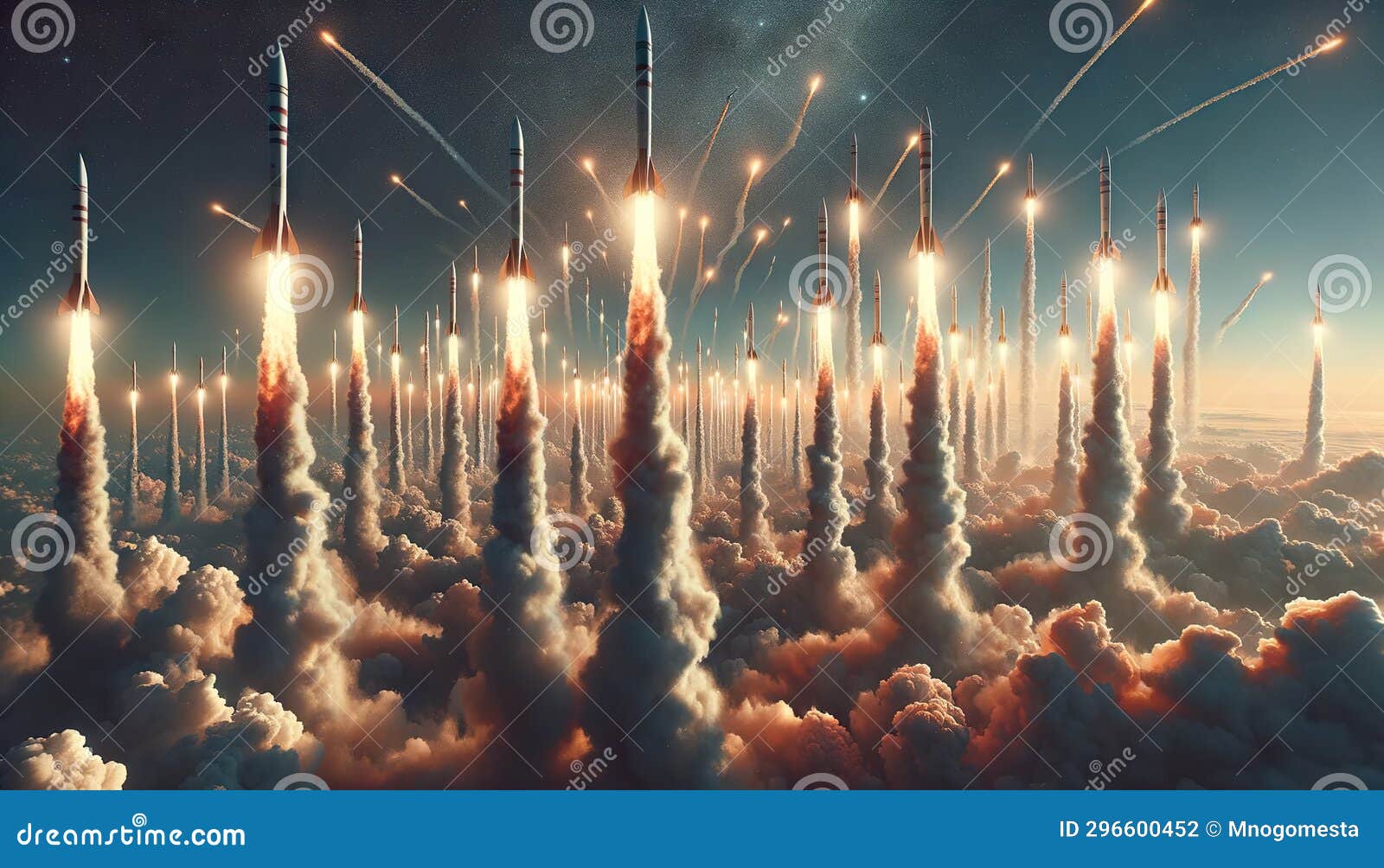 The Launch of Many Military Missiles. War and Weapons Concept. Military ...