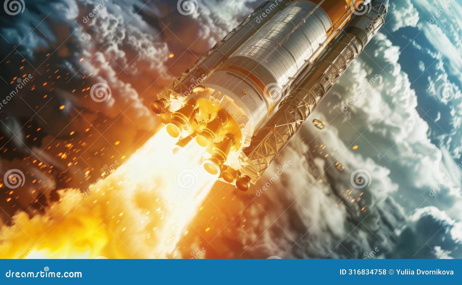 Launch of Powerful Rocket with Fiery Engines Propelling Spacecraft into ...