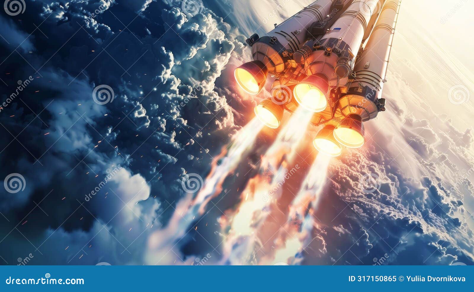 Launch of Powerful Rocket with Fiery Engines Propelling Spacecraft into ...