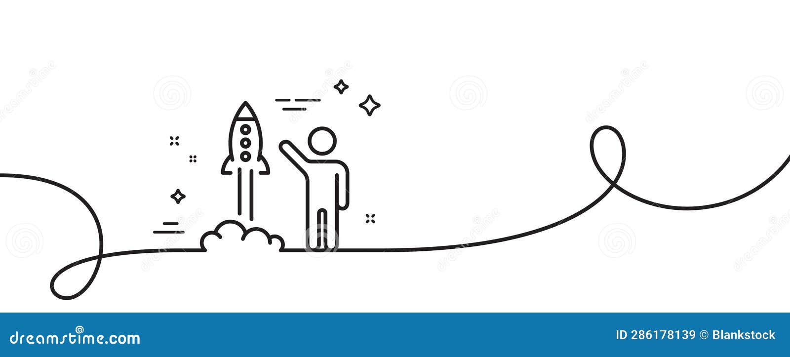 Launch Project Line Icon. Startup Rocket Sign. Continuous Line with ...