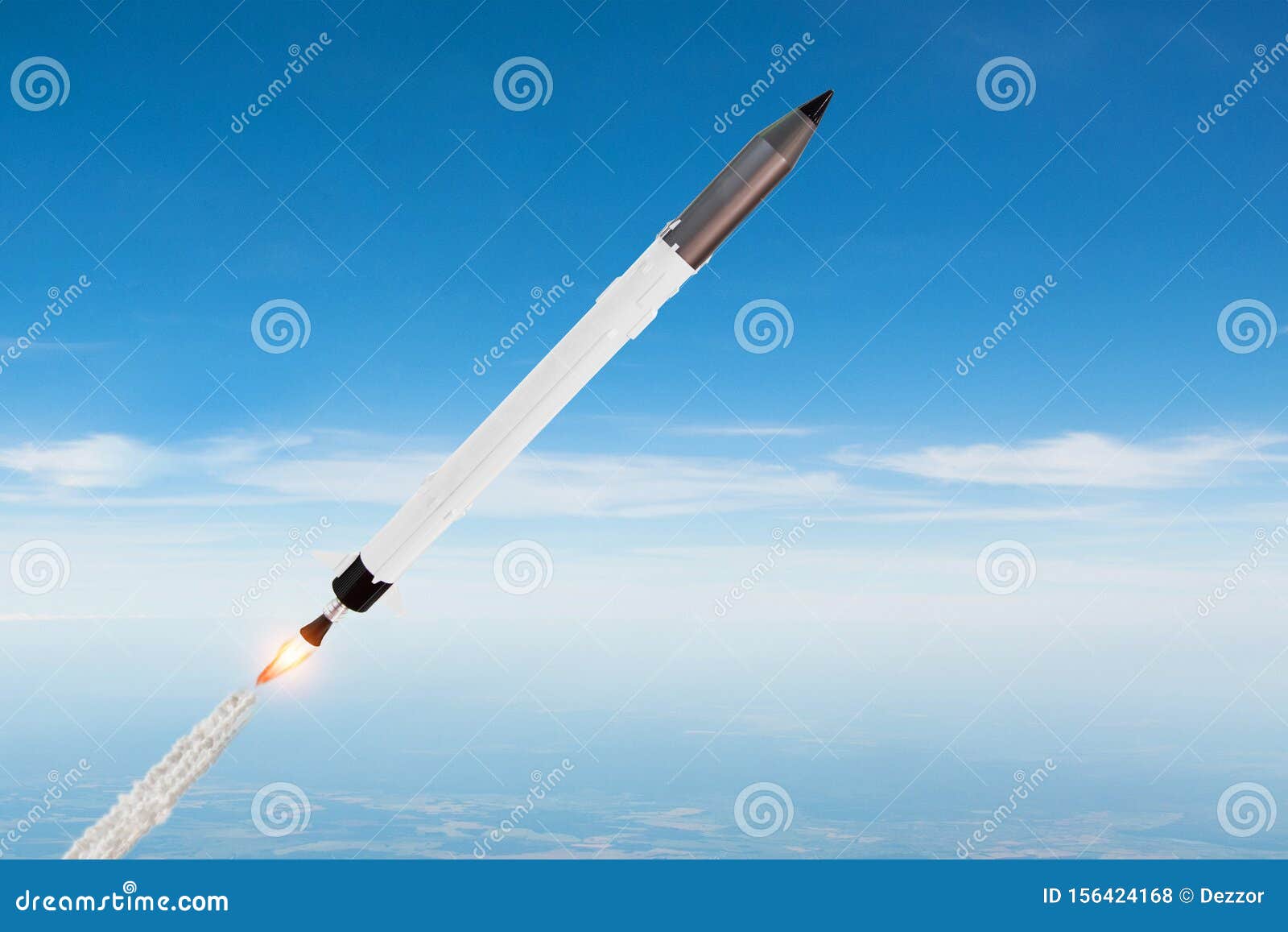 Launch Rocket Flight in the Upper Atmosphere Stock Photo - Image of ...