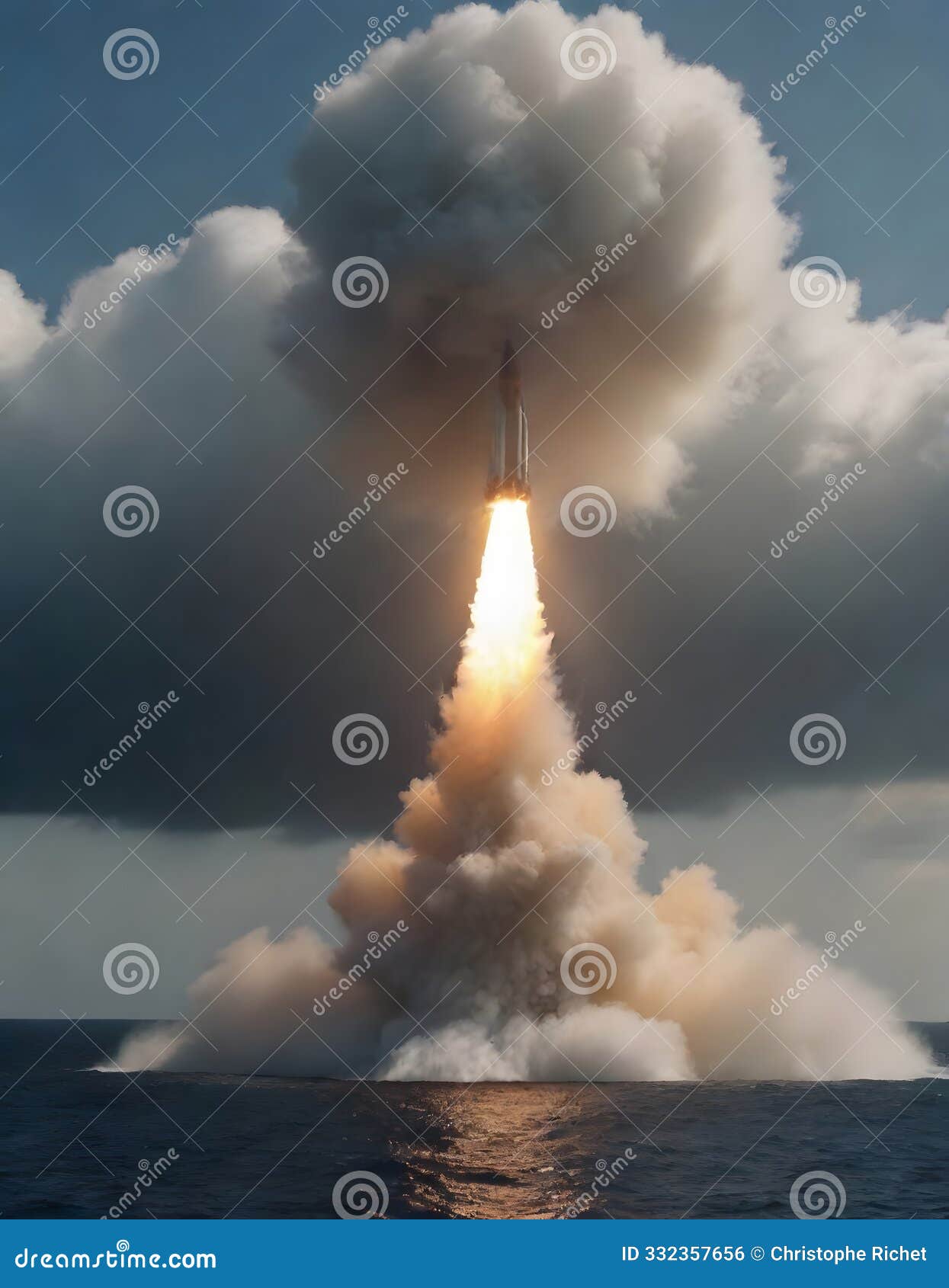 Launch of a Rocket or Missile on the Open Sea. Stock Illustration ...