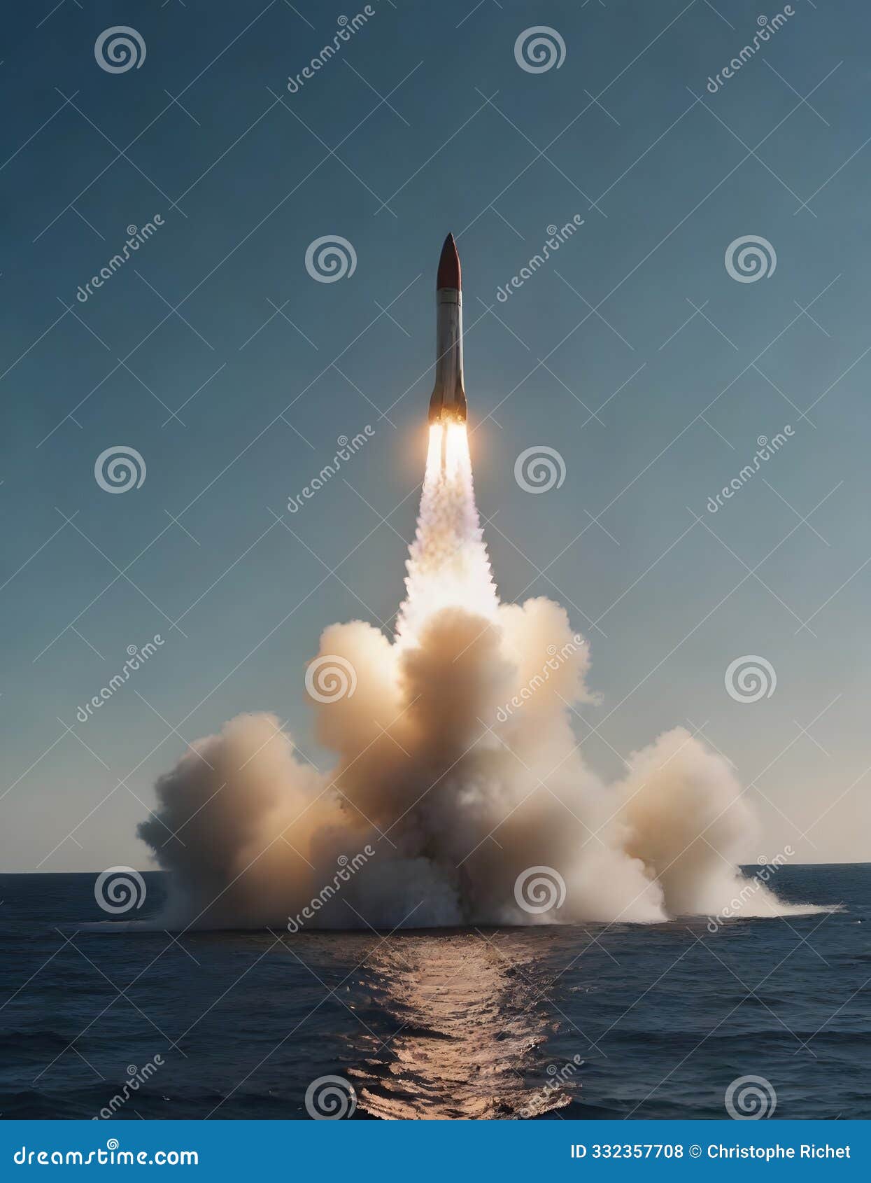 Launch of a Rocket or Missile on the Open Sea. Stock Illustration ...
