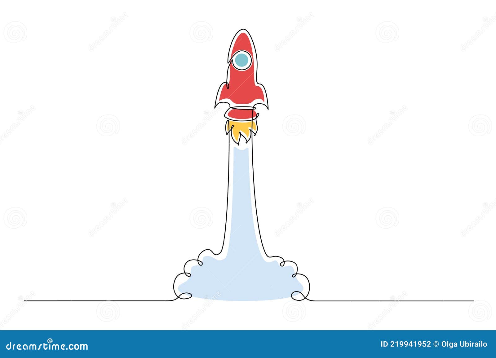 Launch Rocket Space Ship in One Continuous Line Drawing. Startup ...