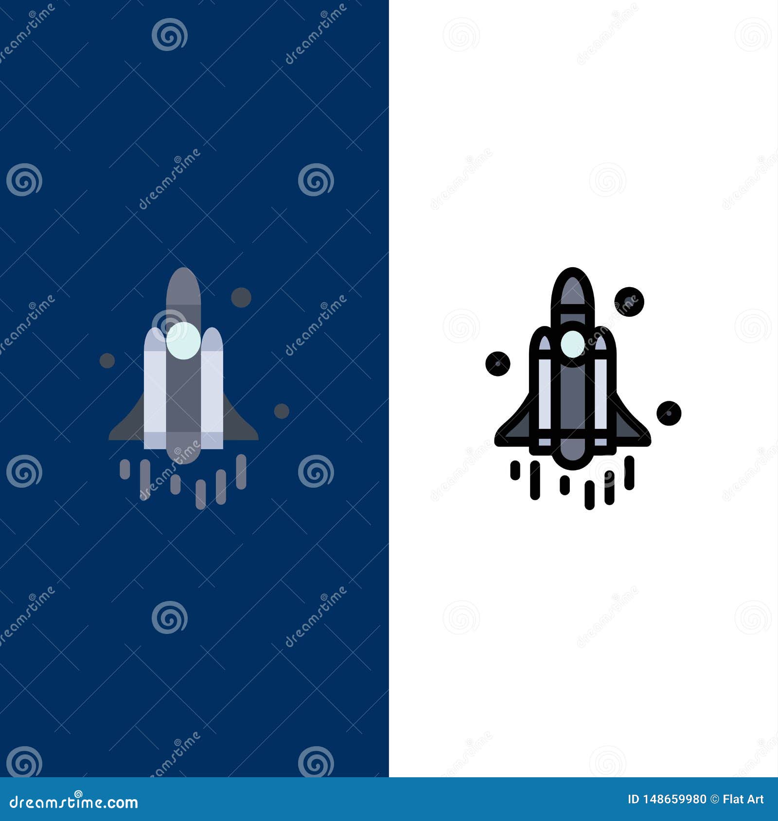 Launch, Rocket, Space, Technology Icons. Flat and Line Filled Icon Set ...
