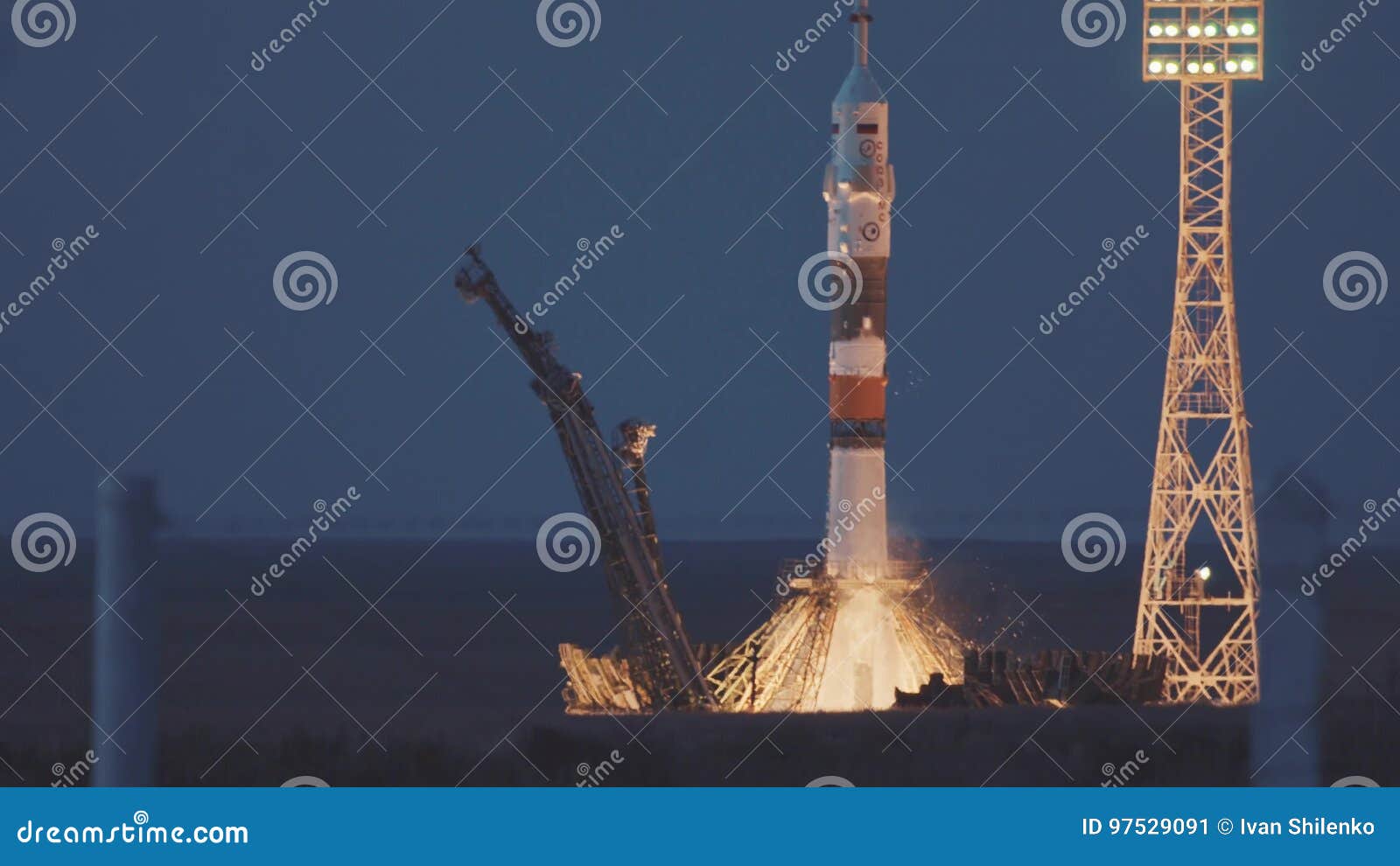 Launch of the Soyuz FG MS-05 Space Rocket. the Spacecraft Launches into ...