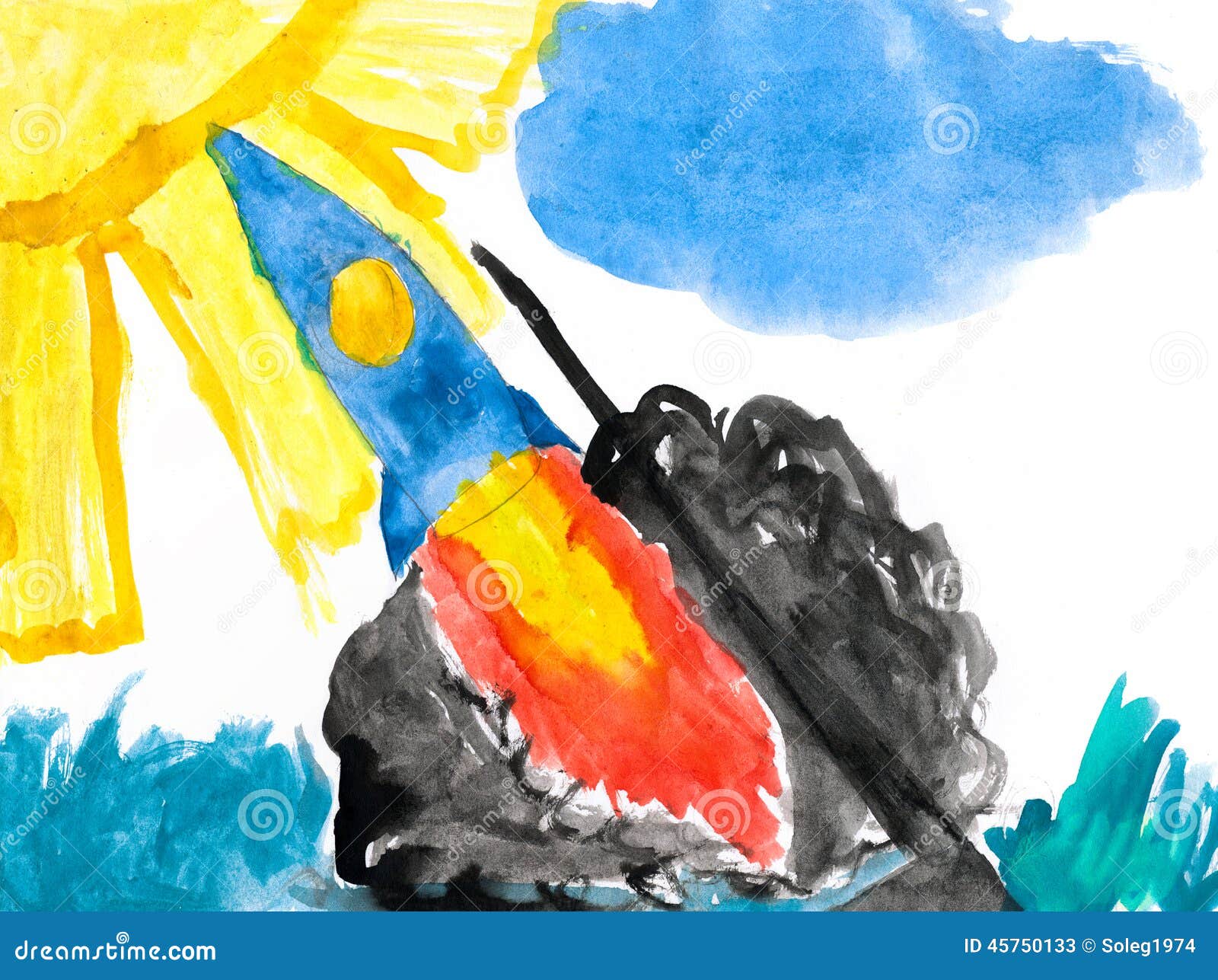 Launch Space Rocket. Child Drawing Stock Illustration - Illustration of ...