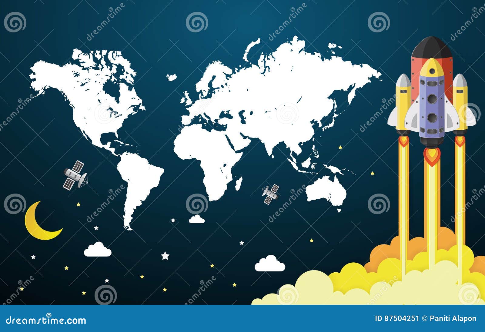 Launch Space Rocket Concept and Map Stock Vector - Illustration of ...