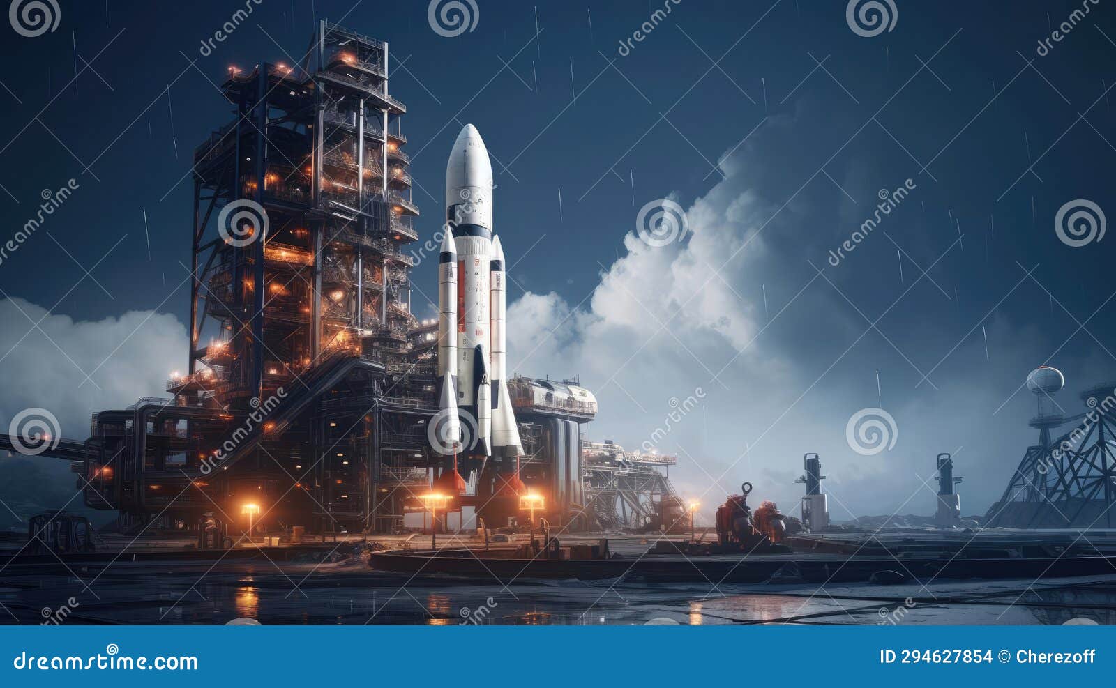 Launch of a Space Rocket from a Launcher Stock Photo - Image of ...