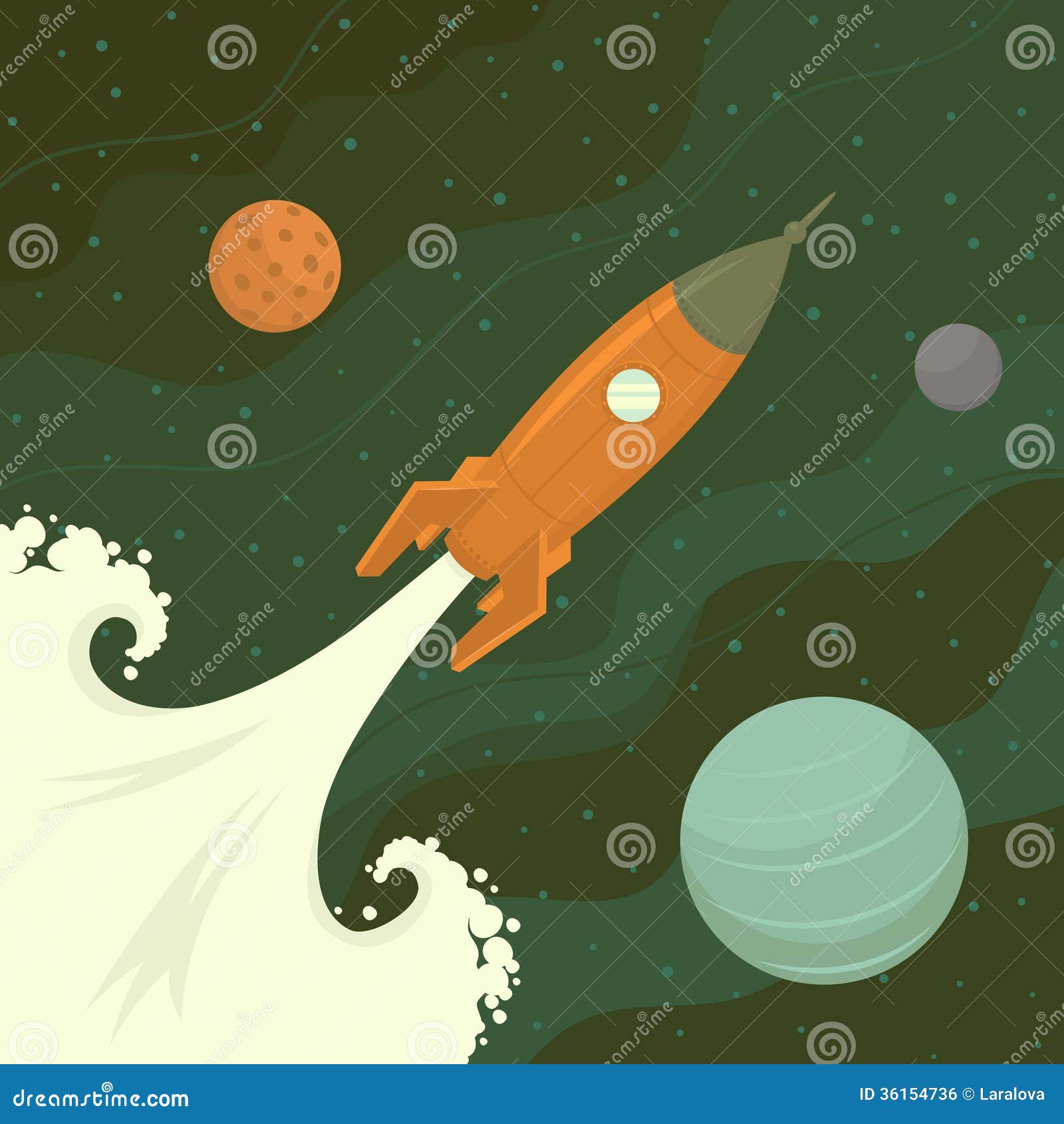 Set Of Space Rocket Launch. Vector Illustration With Flying Rocket ...