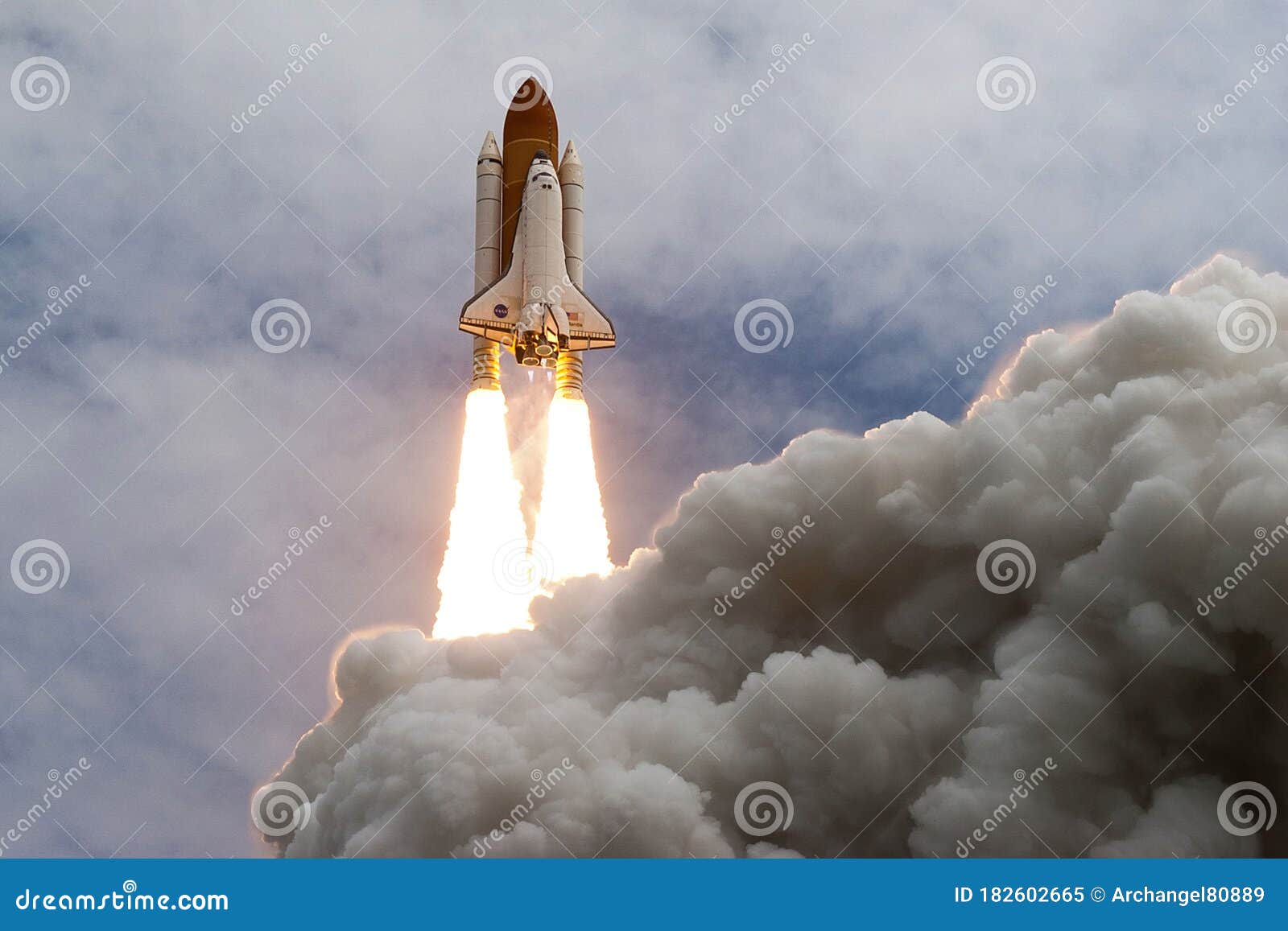 The Launch of the Space Shuttle Against the Sky, Fire and Smoke ...