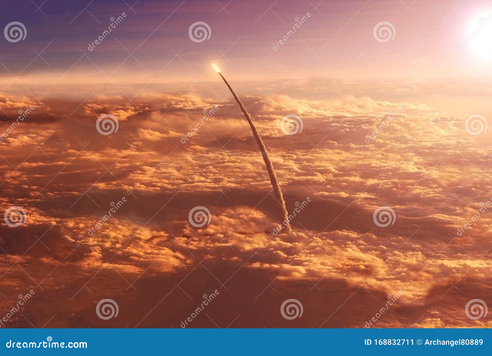 The Launch of the Space Shuttle into Space, with Smoke and Fire ...