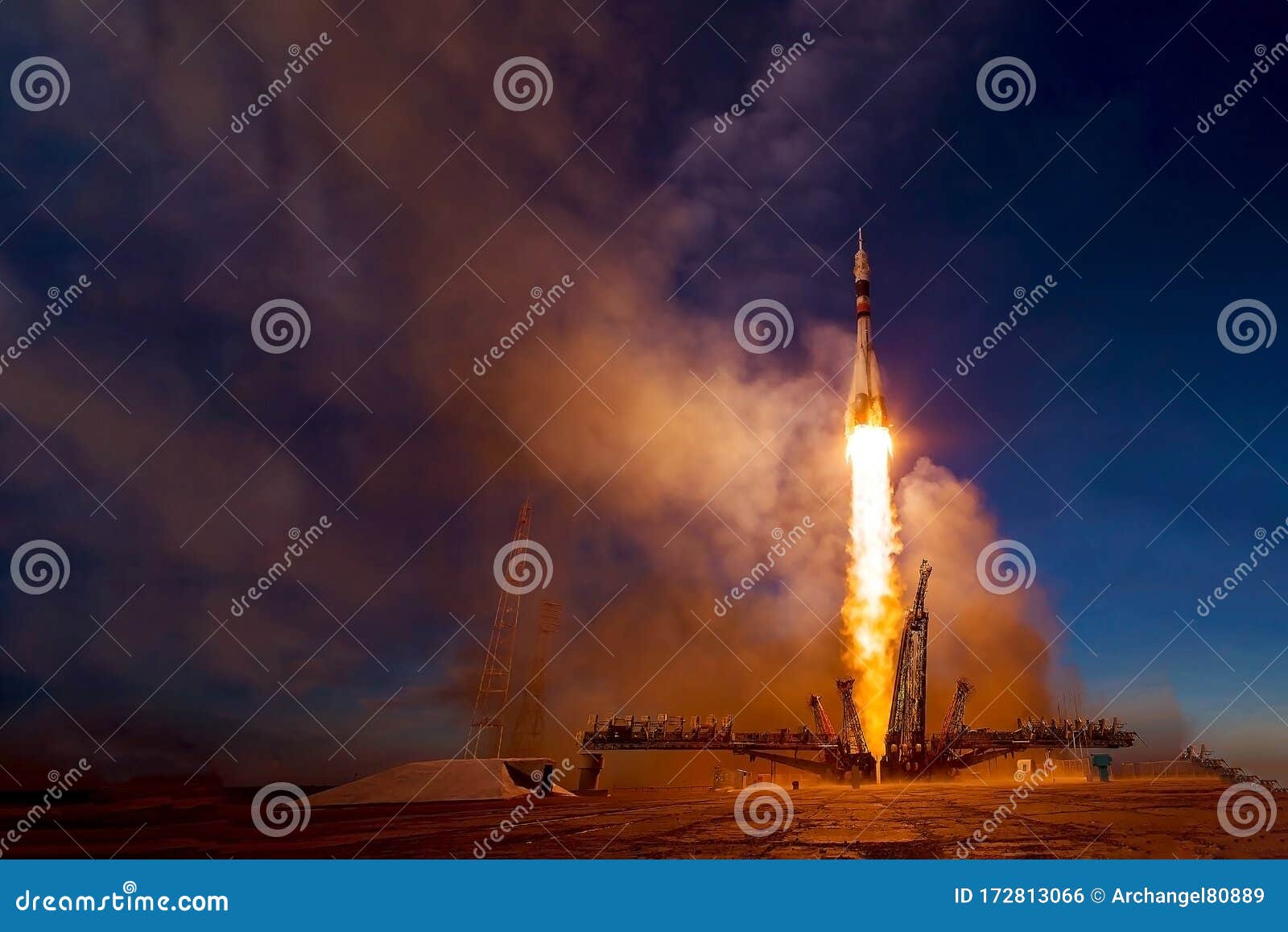 The Launch of the Space Shuttle into Space, with Smoke and Fire ...