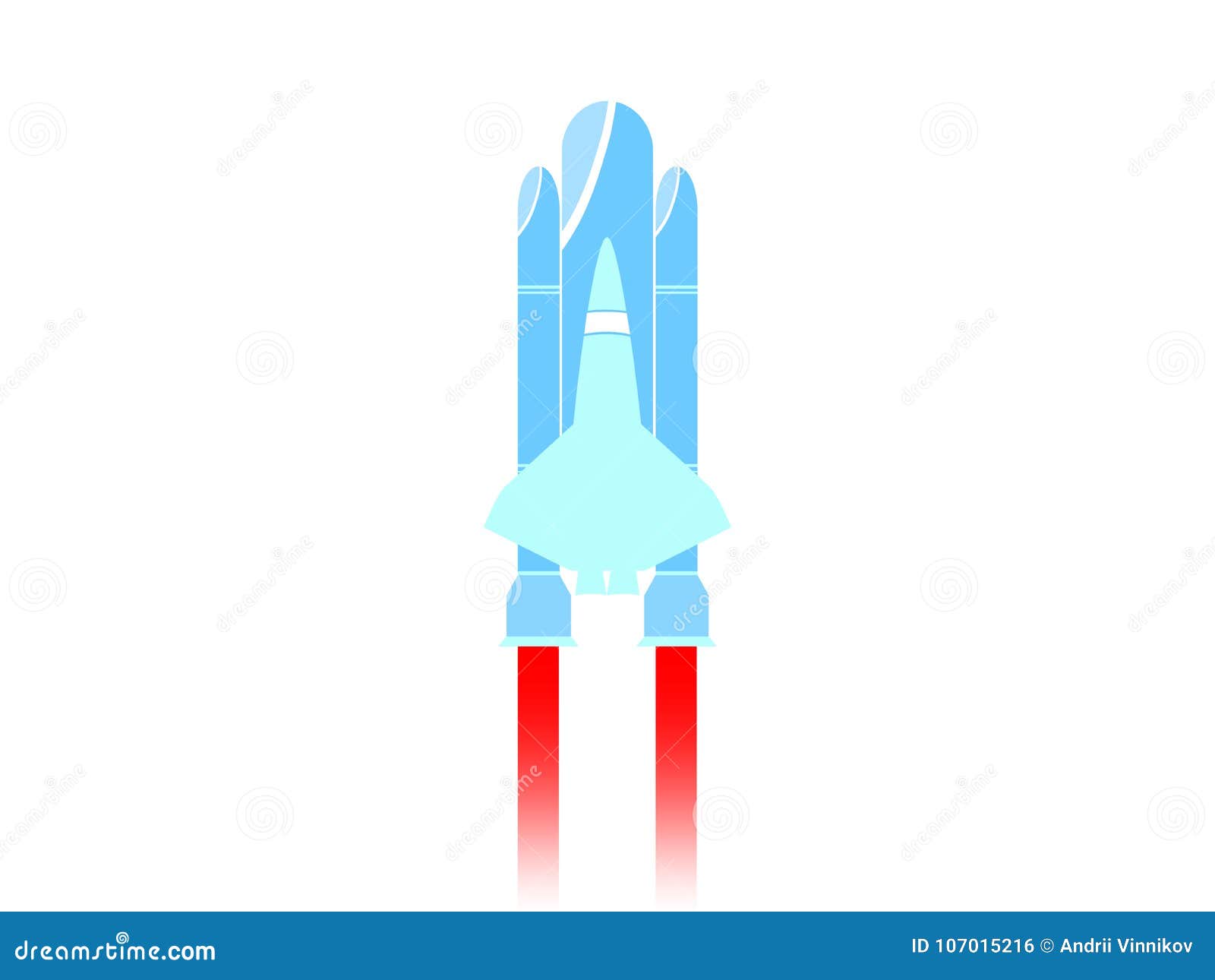 Launch of the Spaceship. Isolated on White Background. Start the Rocket ...