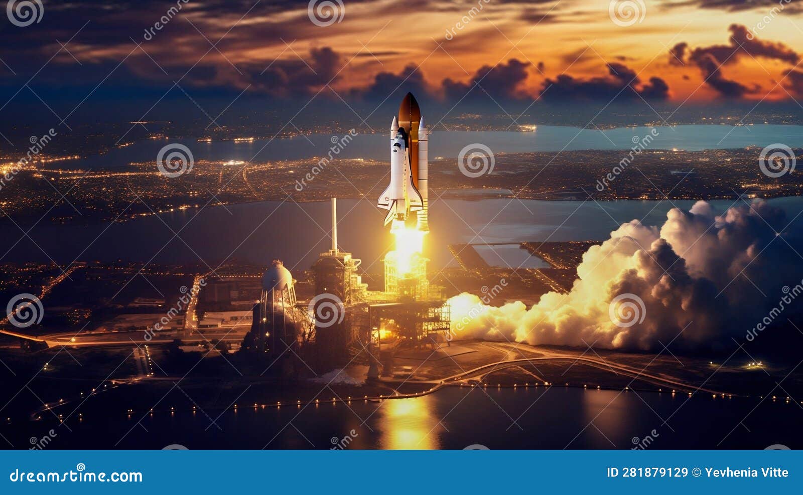 Launch of a Spaceship into Space, Evening Shooting. Generative AI Stock ...