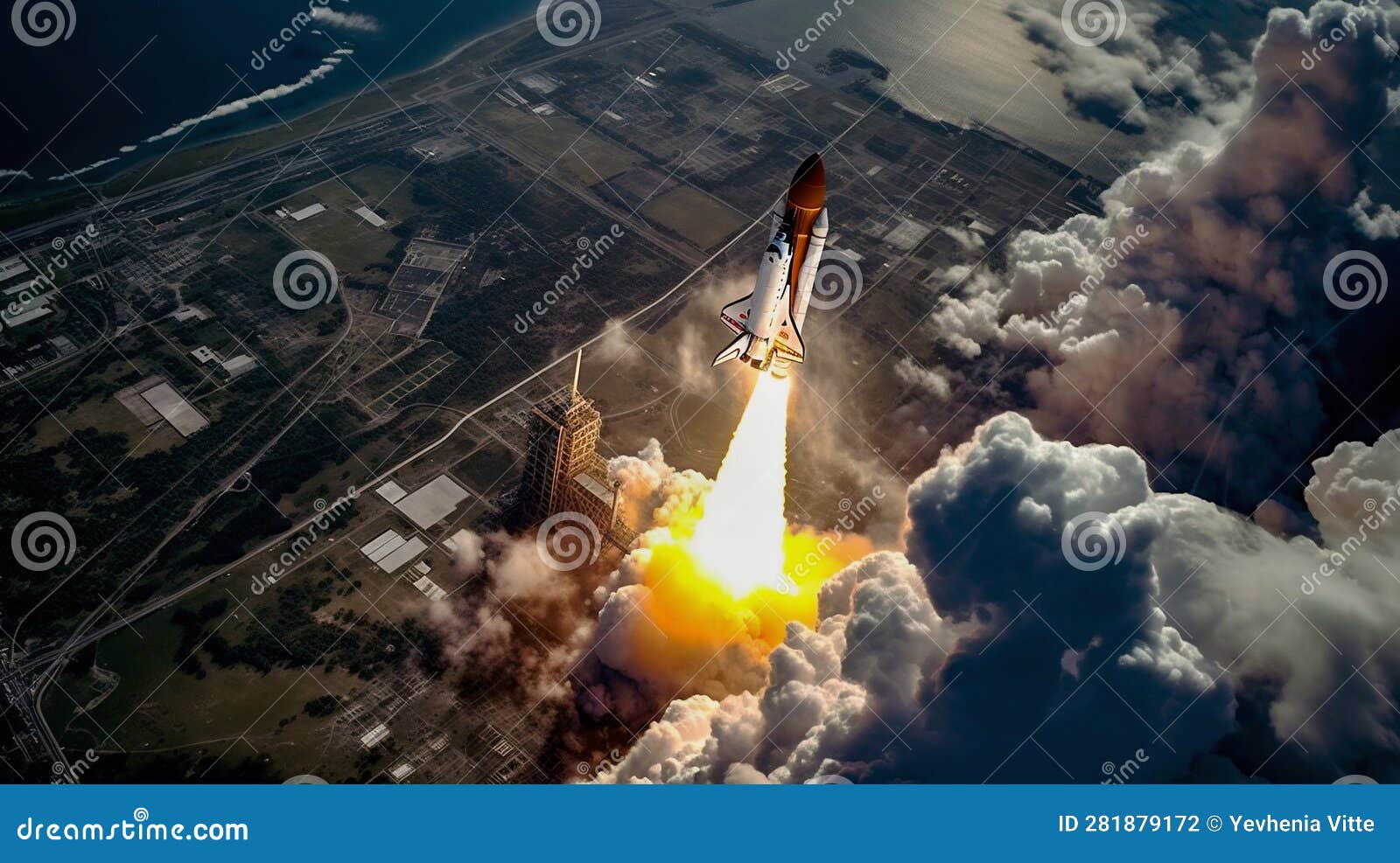 Launch of a Spaceship into Space, Evening Shooting. Generative AI Stock ...