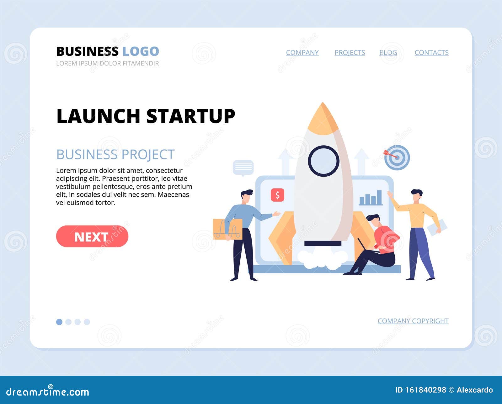 Launch Startup Website Landing Page Vector Template Stock Vector ...