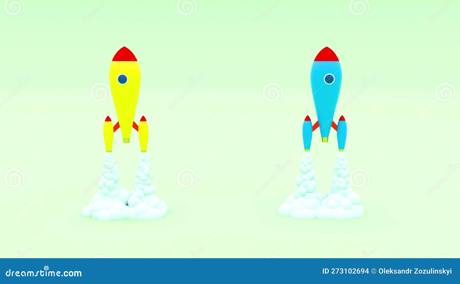 Launch of Two Yellow and Blue Rockets 3d Stock Illustration ...