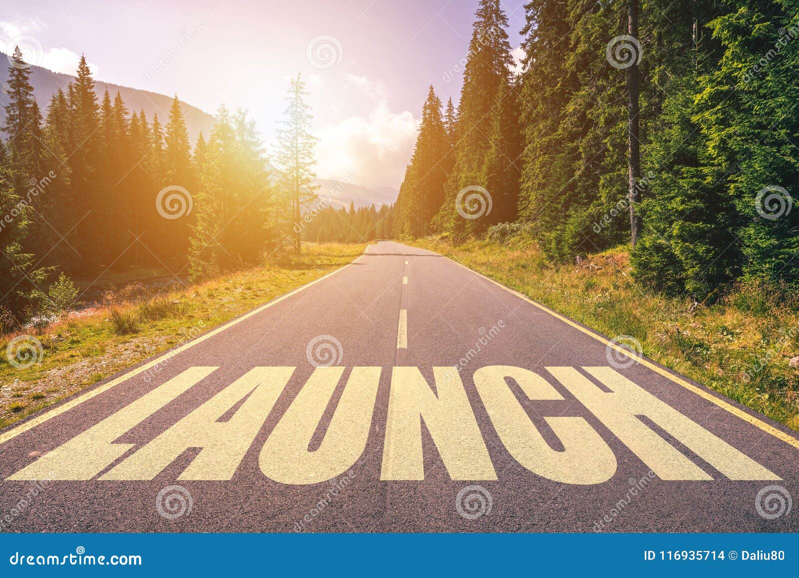 Launch Word Written on Road in the Mountains Stock Photo - Image of ...