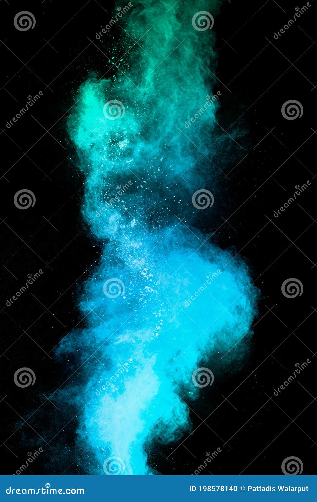 Launched Blue Dust Particles Splashing.Bizarre Forms of Blue Powder ...