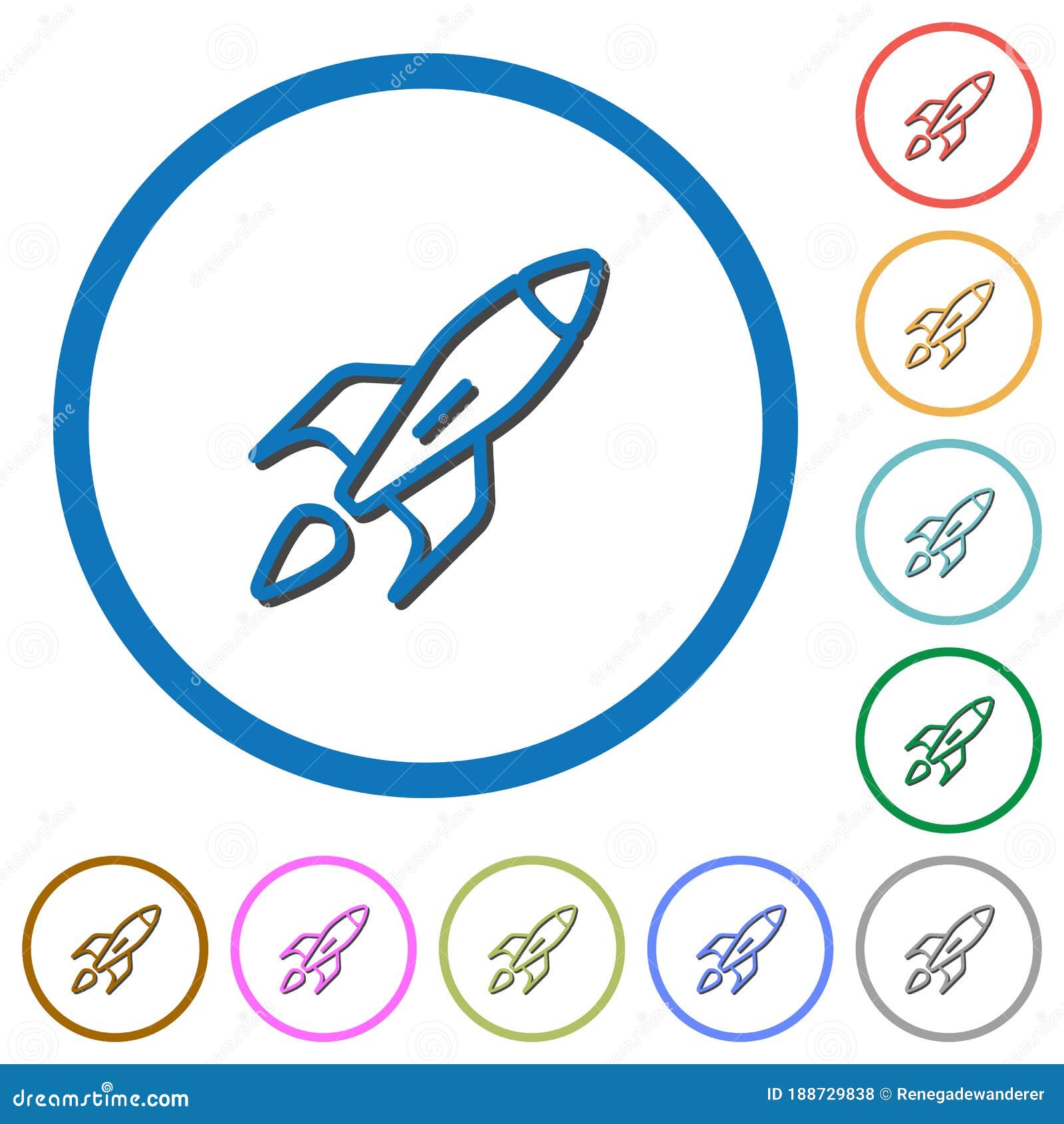 Launched Rocket White Icons In Round Glossy Buttons On Black Background ...