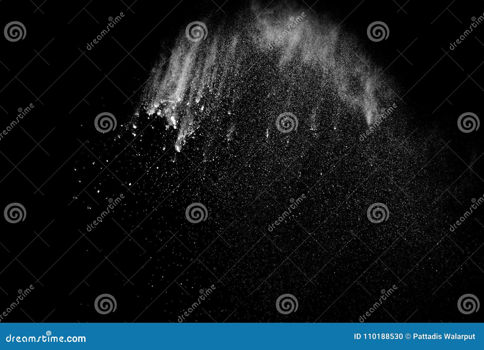 Launched White Particle Splash On Black Background. Stock Photo ...