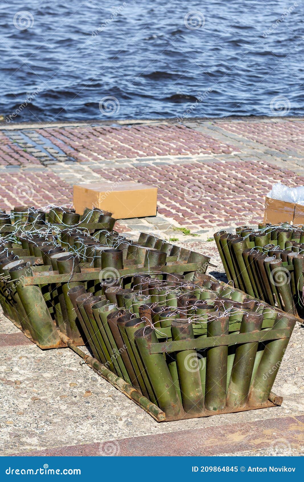 Launcher for Fireworks. Multi-barrel Salute Stock Image - Image of ...