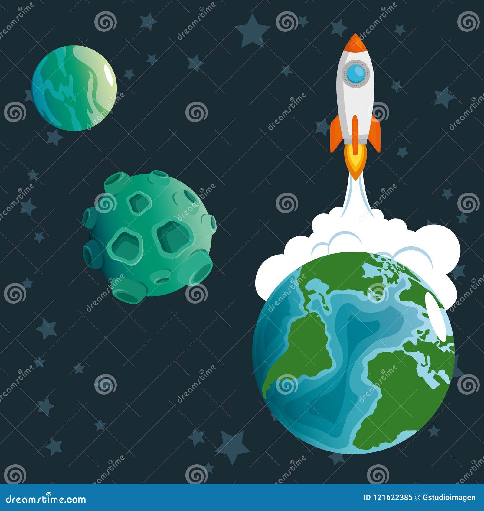 Launcher Rocket with Earth Planet Stock Vector - Illustration of cloud ...