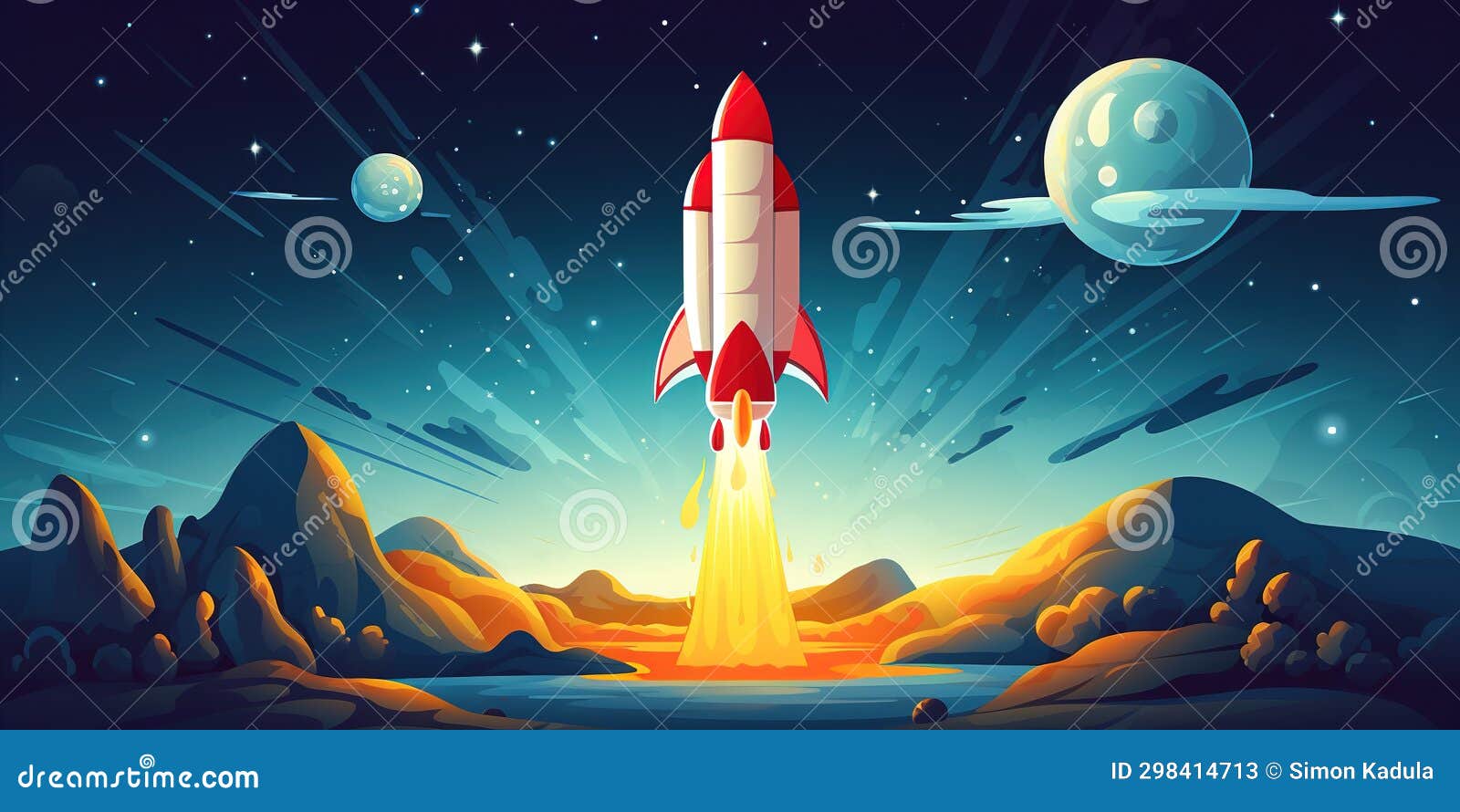 Launching and Flying Space Rocket To a Cosmos Stock Illustration ...
